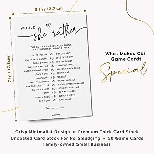 50 Would She Rather Bridal Shower Game Cards, Baby Shower Games, 50 Guests (Minimalist White)