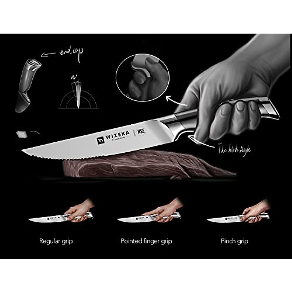 WIZEKA Steak Knives Set of 8, German 1.4116 Stainless Steel 4.5 Inches Serrated Straight Edge Steak Knife Set, Dishwasher Safe One Piece Design Knife Set of Steak with Gift Box