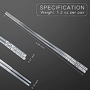 5 Pairs Stainless Steel Chopsticks JOMUCO Reusable Metal Chopsticks Dishwasher Safe Laser Engraved Pattern Chinese Korean Japanese Chopsticks Gift Set Easy to Use and Clean (Silver)
