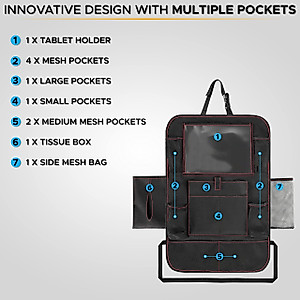 EcoNour Backseat Car Organizer (2 Pack), Heavy Duty Waterproof Stain Resistant Kick Mats Back seat Protector For Kids | Multiple Storage Pockets, Travel Accessories, Touchable Tablet Holder