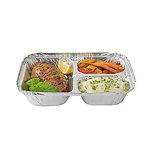 Restaurantware Foil Lux 23 Ounce Aluminum Food Containers 100 Rectangle Aluminum Pans - Lids Sold Separately 3 Compartments Silver Aluminum Foil Containers For Storing Baking And Meal Prep
