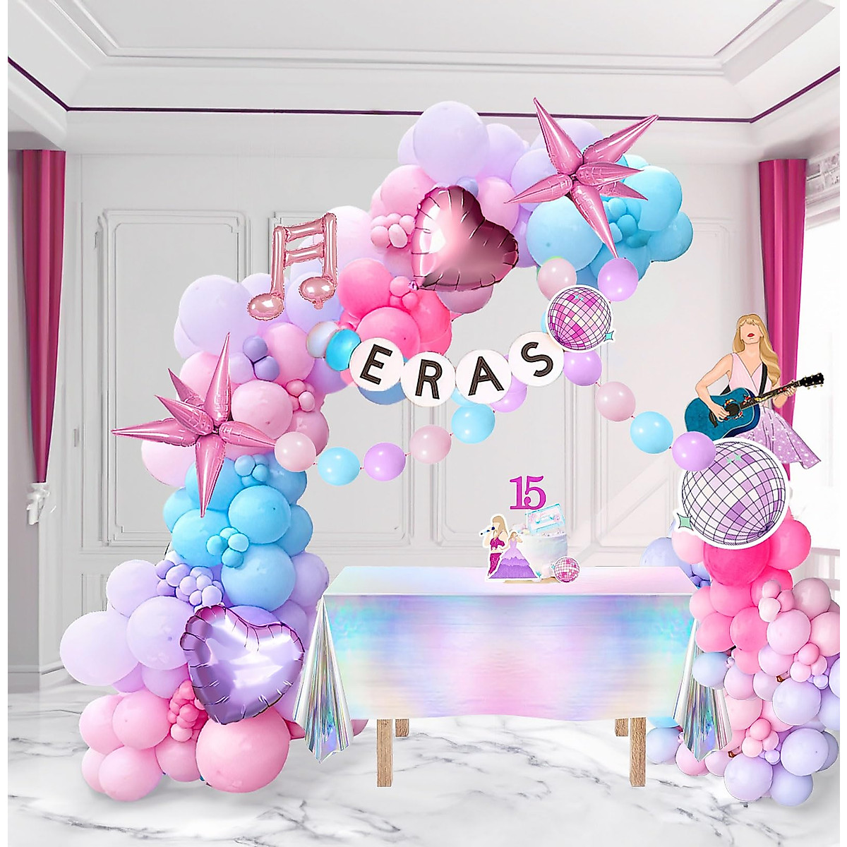 Pink and purple flamingo pink Balloon garland arch kit 130pcs Heart Shape ball mylar balloon for girl sweet16 princess Music fans Birthday Concert prom Mother's Day decorations