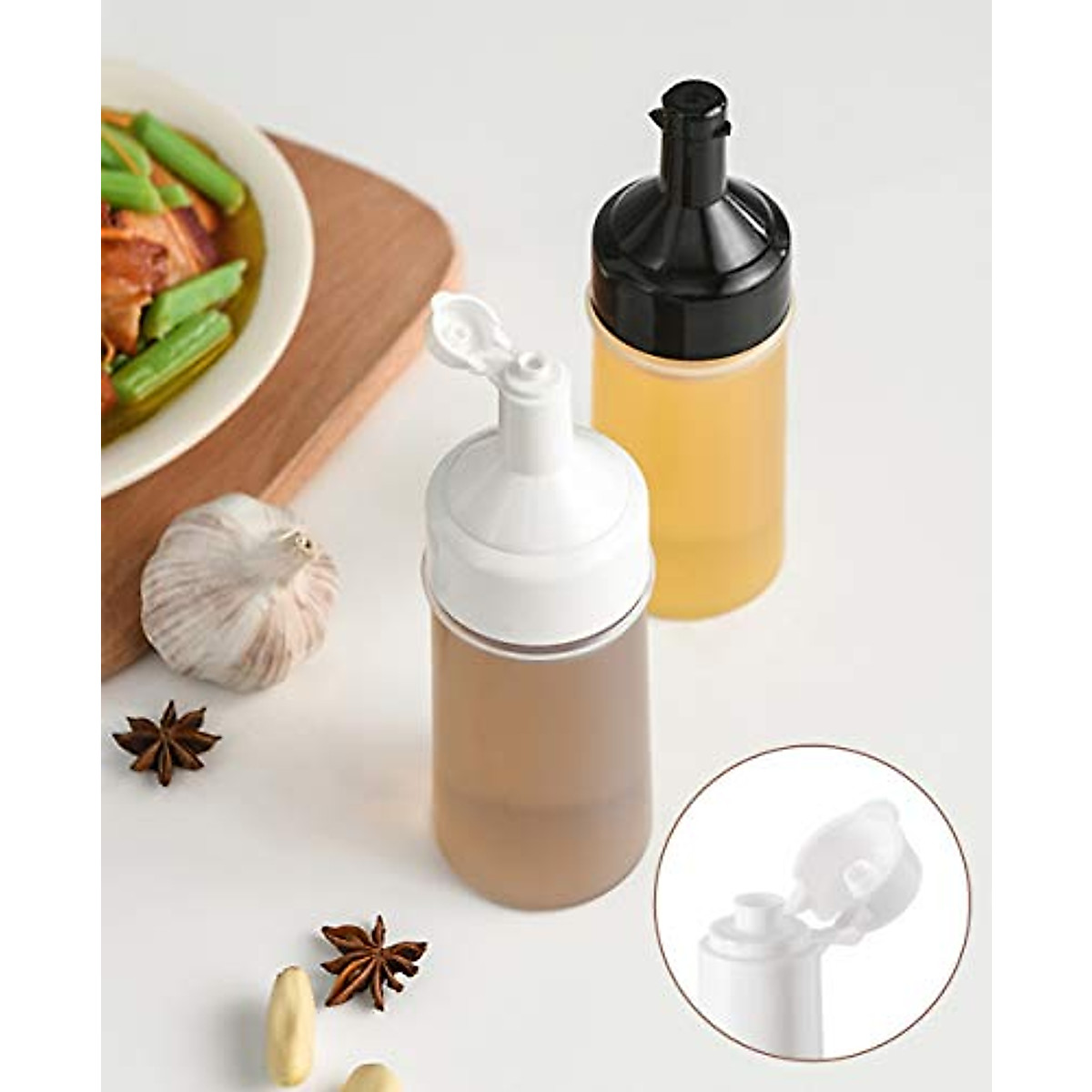 MXY Syrup Squeeze Bottle Salad Vinegar Ketchup Condiments Dispenser Olive Oil Soy Sauce Bottle Honey Container with Lid 250ml (White)