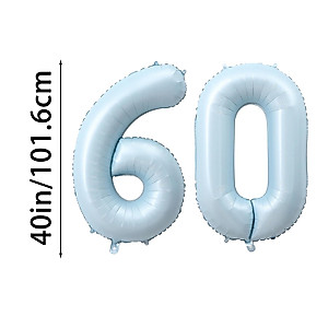 YFHVJTKO 40 Inch Number 60 Foil Balloons 60th Celebration Decorations for Happy 60th Birthday Party Wedding Bridal Shower Engagement Photo Shoot Anniversary Decoration, Number 60 Baby Blue Balloon