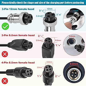 36V 1.8A Female 3-Pin XLR Lead Acid Battery Charger with 3-Prong Inline Power Supply Cord for 36V Boreem Jia, Minimoto, Rad2Go, Electric Scooter, ATV, Go Kart, with 3-Prong Inline Female Connector