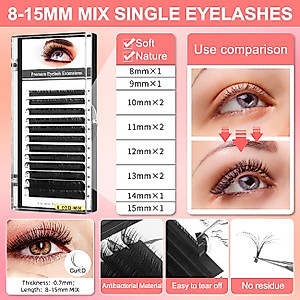 Eyelash Extension Kit Lash Extensions Supplies for Beginners with Individual Lash 0.07D Curl Mix 8-15mm, Glue, Eyelash Remover, USB Lash Fan, Tweezers, Eye Gel Pads, Micro Brushes, Mascara Brushes
