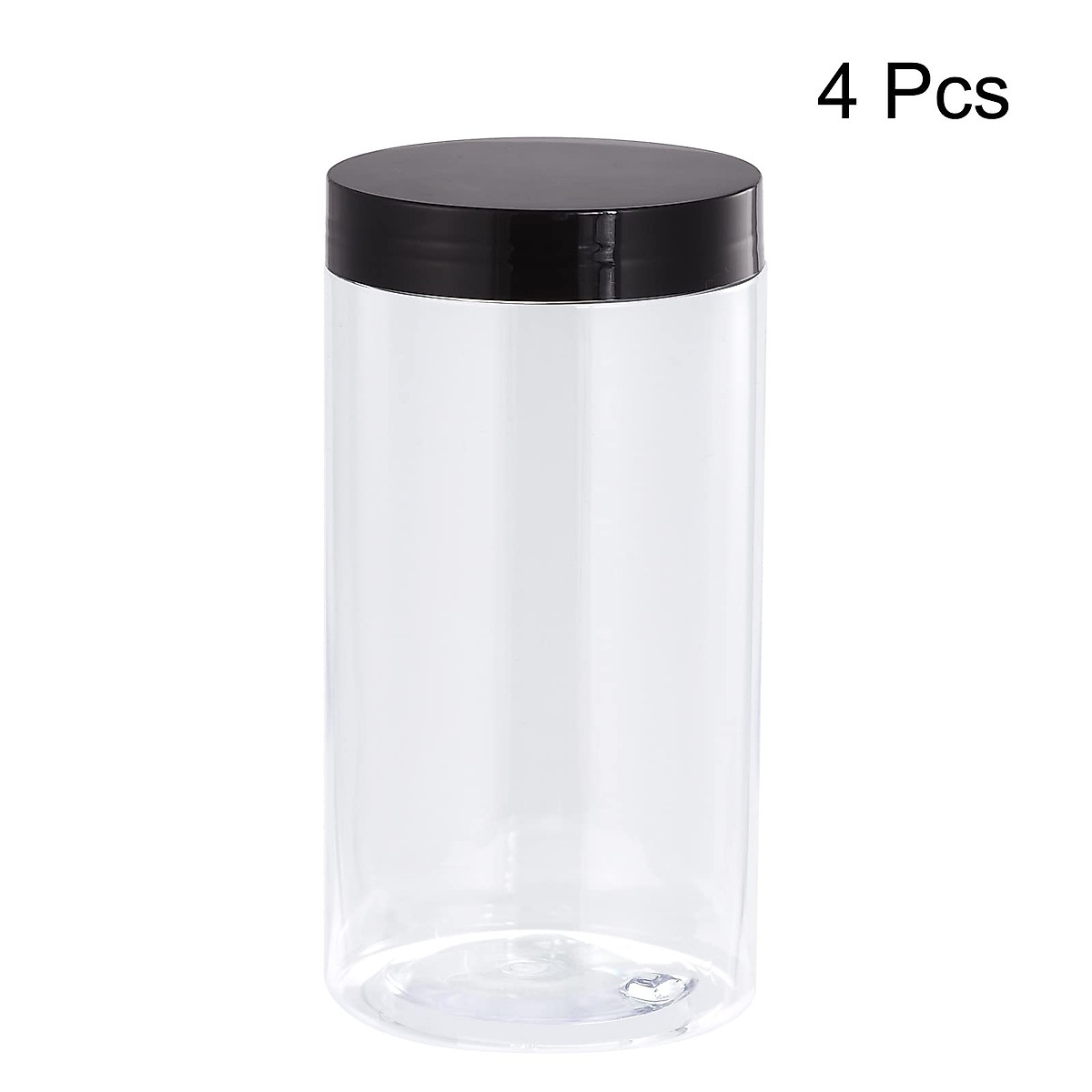uxcell Round Plastic Jars with Black Screw Top Lid, 17oz/ 500ml Wide-mouth Clear Empty Containers for Storage, Organizing, 4Pcs