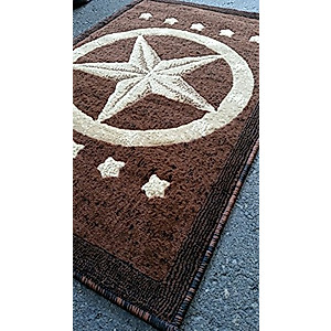 Texas Star Door Mat Area Rug Dark Brown Carpet King Americana Design #5457 (2ft.x3ft.)
