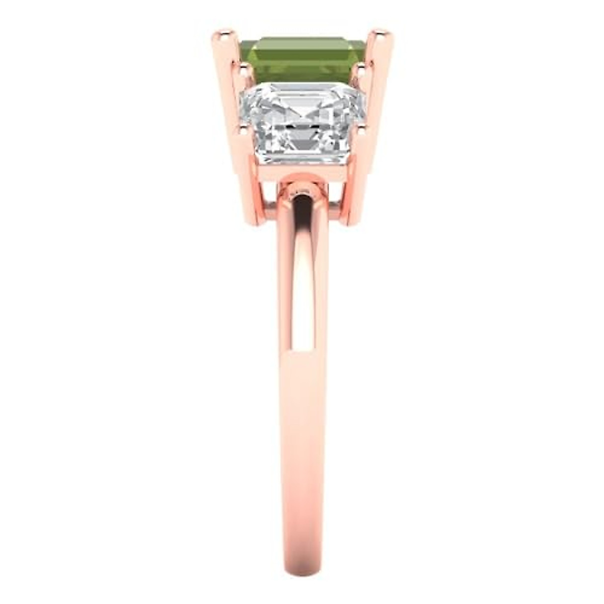 3.25 ct SQ Emerald cut 3 stone Solitaire Natural Green Peridot Engagement Promise Anniversary Bridal Ring 14k Rose Gold 3.5