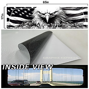 GRAPHIX EXPRESS Truck Back Window Graphics (P543 American Flag Eagle) Universal See Through Rear Window Vinyl Wrap - Full Window Decals for Trucks - Truck Window Decals