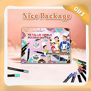 EDIBLE METALLIC MARKERS, 10PCS UPGRADE FOOD GRADE GOLD SHIMMERING PENS FOR COOKIE/CAKE/CUPCAKE/FONDANT/BAKING DECORATING BY PREATOC