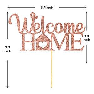 Welcome Home Cake Topper, Home Sweet Home, Welcome Back, Family Housewarming/Retirement/New Baby Party Decorations Supplies, Rose Gold Glitter