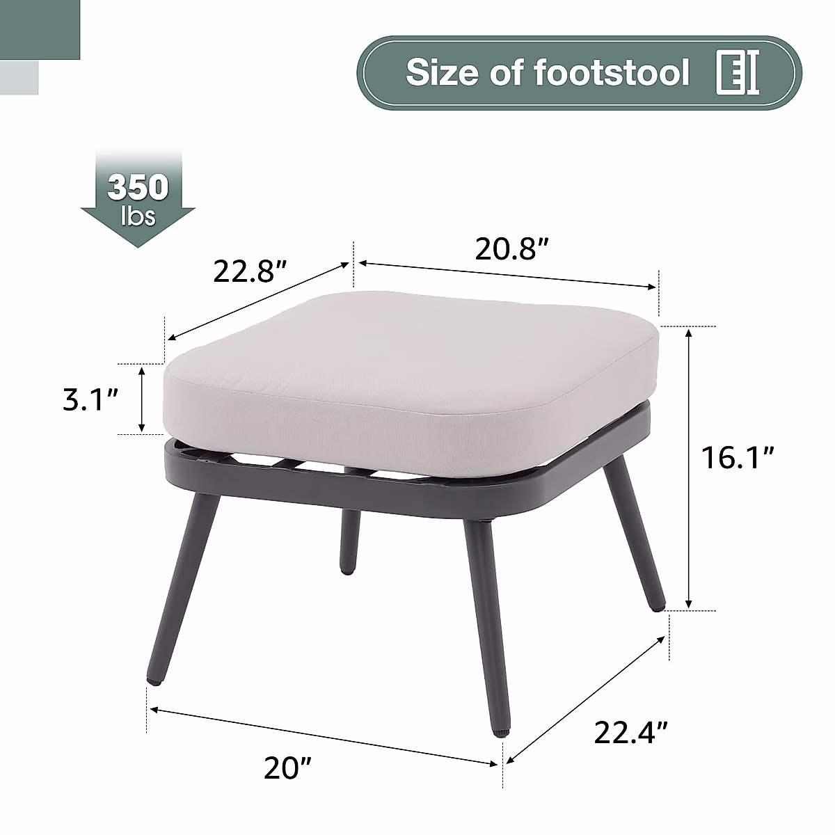 OC Orange-Casual Patio Footstool Ottoman,2-Piece Set Iron Footrest Ottoman with Premium Fabrics,Includes Thick Cushions, Seating for Living Room,Indoor, Outdoor, Garden