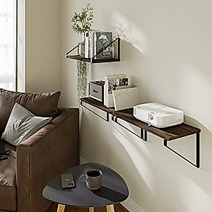 BAMEOS Floating Shelves Rustic Wood Wall Shelf Set of 3, Small Bookshelf for Living Room, Office, and Bedroom, with Metal Bracket