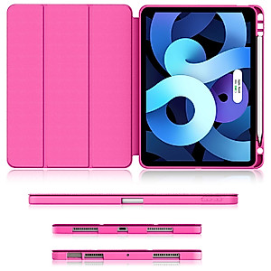 Soke iPad Air Case 5th/4th Generation 10.9 Inch with Pencil Holder - [Full Body Protection + Apple Pencil Charging], Soft TPU Back Cover for 2022 New iPad Air Gen 5 & 2020 iPad Air Gen 4, Pink