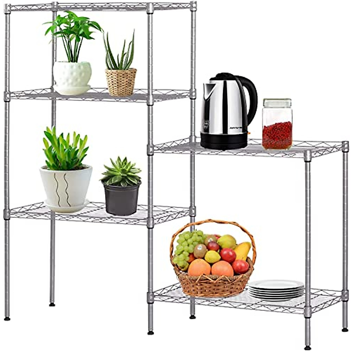 MACRO GLOBE 5-Tier Changeable Assembly Carbon Steel Standing Shelf Units,Heavy Duty Shelving Unit(350 lbs Loading Capacity),Wire Shelving Unit for Home&Kitchen,Size 21.25" x 11.42" x 59.06"(Silver)
