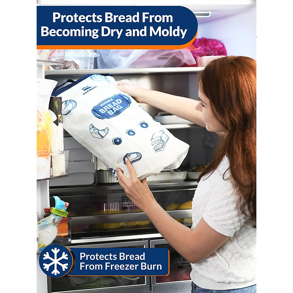 Royoroyi Bread Bags for Homemade Bread,2 Packs Reusable Bread Bag,Freezer Bread Storage Bag,Waterproof Zipper Bread Container to Keep Bread Fresh gift giving (beige， Jewel Blue)