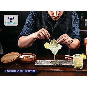 SwankyCow 2x Acacia Wood Cocktail Rimmer - Margarita Salt Rimmer, 6.30" Diameter - Home Bar Accessories for Salt & Sugar