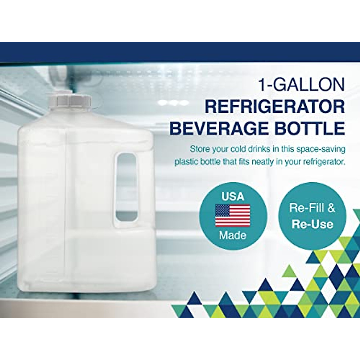 Arrow 1 Gallon Plastic Jug for Cold Drinks - Refrigerator Bottle with Cap, Easy-Pour Spout and Graduated Markings - Made in USA, BPA Free Plastic - Ideal for Water, Iced Tea, Juice, Milk
