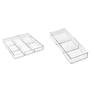 Whitmor 6-Section Clear Drawer Organizer & 3 Section Small Easy Clean Clear Plastic Resin Drawer Organizer