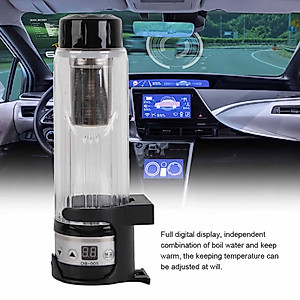 TRAVEL ELECTRIC KETTLE CAR HEATING CUP HOLDER | BOIL WATER IN CAR | 12V / 24V 95W 420ML | FORNOODLES, TEA, COFFEE | CRYSTAL HEATER | BOROSILICATE GLASS INNER TANK (Black)
