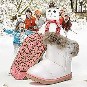 CIOR Toddler Snow Boots for Girls Boys Winter Warm Kids Button Boots Outdoor Shoes TXA-88-White-26