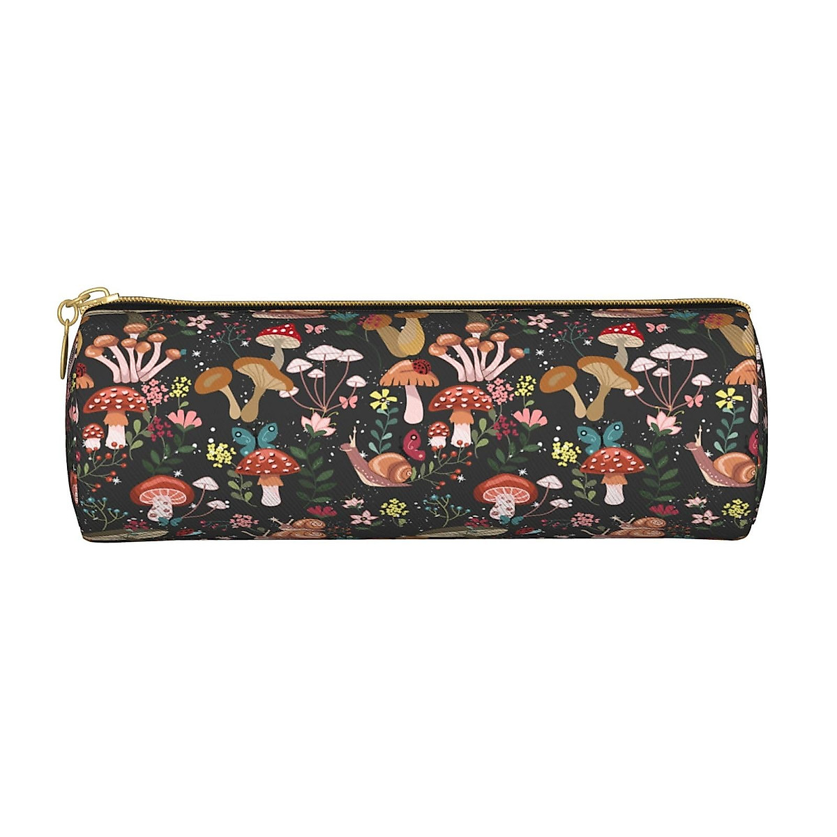 Aoojanu Mushrooms Snails Butterflies Leather Pencil Case Zipper Pen Makeup Cosmetic Holder Pouch Stationery Bag For School, Work, Office