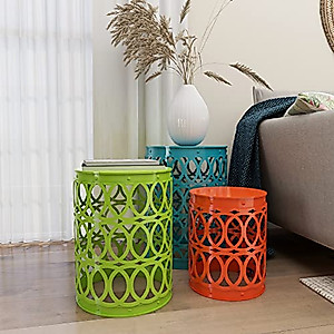 Deco 79 Metal Indoor Outdoor Nesting Accent Table with Carved Trellis Design, Set of 3 22", 18", 15"H, Multi Colored