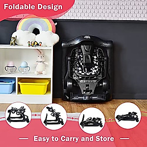 BABY JOY 4-in-1 Baby Walker, Foldable Activity Walker with Adjustable Height & Speed, Music, Lights, Anti-Rollover, Toddler Push Walker, Baby Walker with Wheels for Boys Girls 6-18 Months (Black)