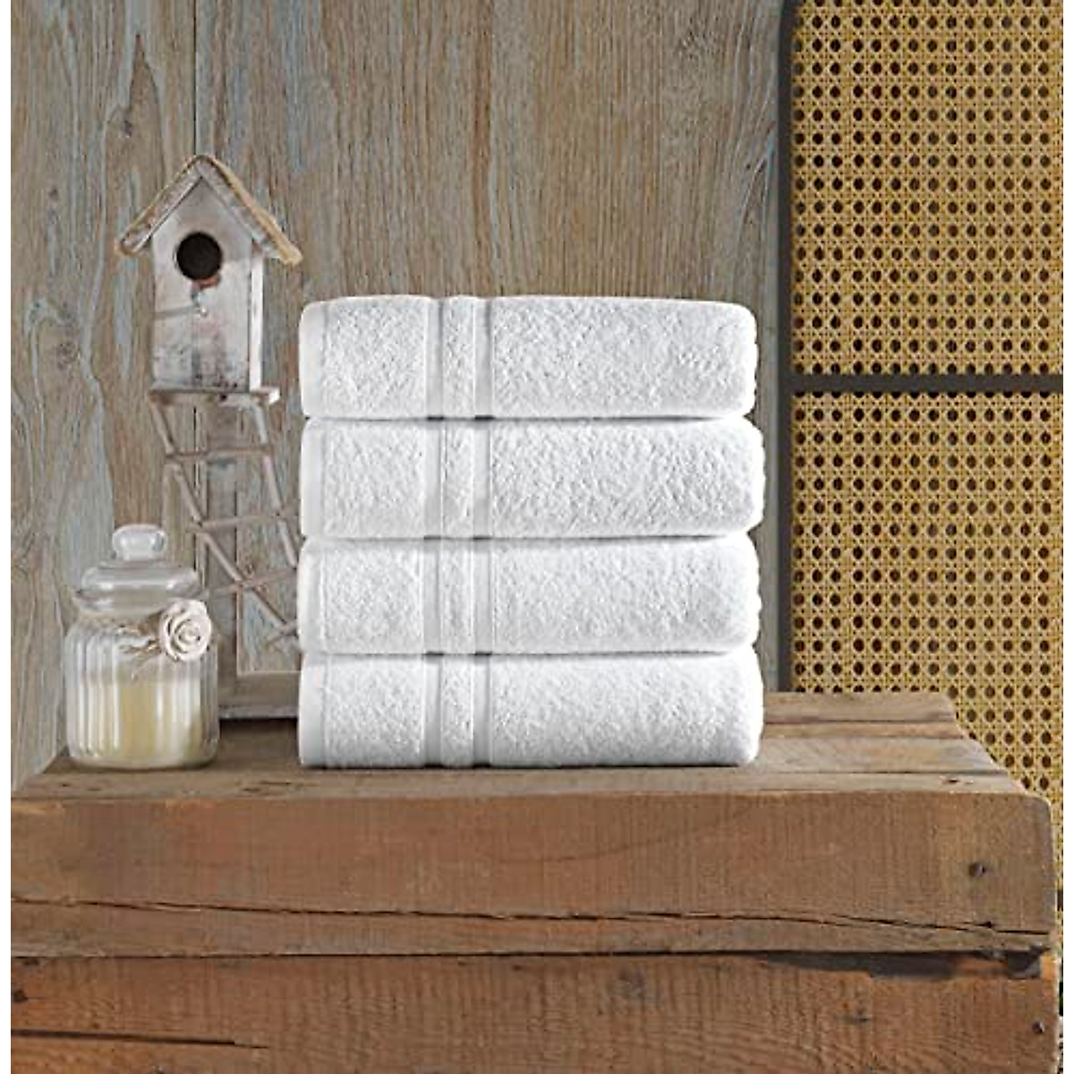 Hammam Linen White Hand Towels 4-Pack -16 x 29 Turkish Cotton Premium Quality Soft and Absorbent Small Towels for Bathroom