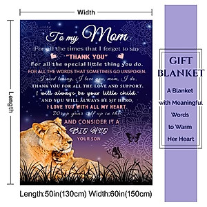 YRAQLVU Gifts for Mom, Mom Birthday Gift from Son, Soft Cozy Flannel Fleece Blanket with Letter Filled with Gratitude for Mother, for Mom, to My Mom Throw Blanket 50" x 60"