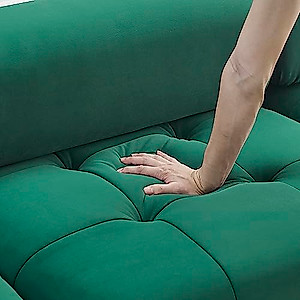ERYE DIY Combination w/3 Single Seats and Movable Ottoman, Modern Convertible Modular Sofa & Couch Cloud Deep Seater Sofá, 93", Green Velvet Button Tufted