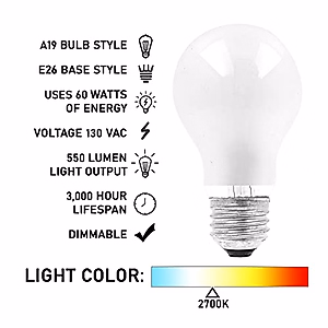 Mandala Crafts Rough Service Appliance Light Bulbs 60-Watt Light Bulbs - Dimmable E26 A19 Bulb Pack of 6 - Appliance Frosted Incandescent Light Bulbs 60 Watt Soft White