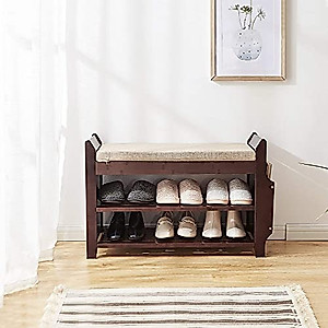 ZLELOUY Shoe Bench Shoe Rack Boot Organizer for Hallway Entryway 2-Tier Bamboo Cushion Storage Shelf(Small (Classic))