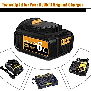 FEOTDN 2Pack 6.0Ah 20 Volt Lithium Replacement Battery for Dewalt 20V Battery DCB206 DCB200 DCB204 DCB203 DCB207 DCB207, with LED Indicator