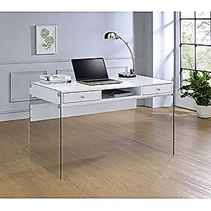 Coaster Home Furnishings Dobrev 2-Drawer Writing Desk Glossy White and Clear