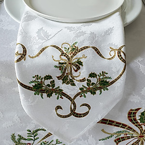 Benson Mills Merry Ribbons Engineered Printed Jacquard Fabric Cloth Napkins, for Christmas, Winter, and Holiday Tablecloths (19" x 19" Napkins Set of 4, Merry Ribbons)