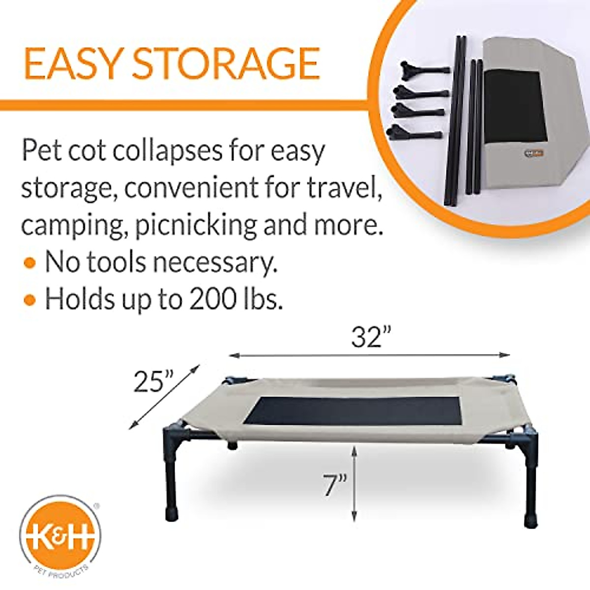 K&H PET PRODUCTS Elevated Cooling Outdoor Dog Bed Portable Raised Dog Cot Taupe/Black Medium 25 X 32 X 7 Inches