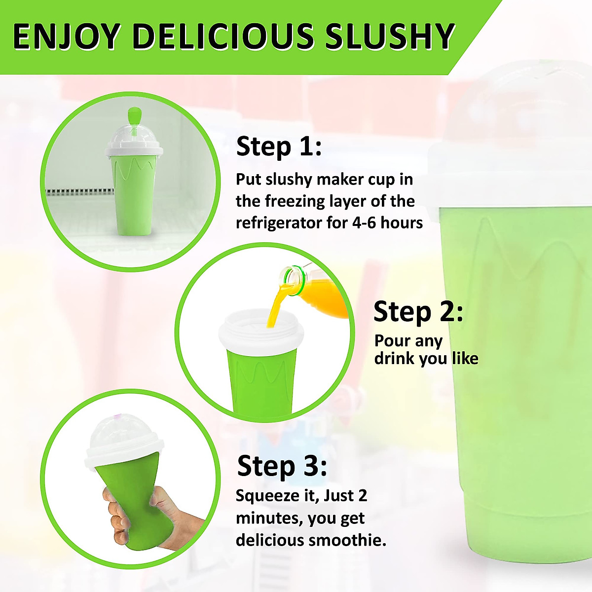Benlight Slushy Cup | Travel Portable Instant Slushie Maker Cup Double Layer | TIK TOK Quick Frozen Magic Squeeze Cup | Homemade Milk Shake Coca Cola Ice Maker | Slushy Maker Cup for Kids & Family