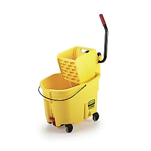 Rubbermaid Commercial 35Qt WaveBrake 2.0 Side-Press Mopping Bucket and Wringer with Foot Pedal Drain, Yellow, for Professional/Industrial/Business Heavy-Duty Floor Cleaning/Mopping