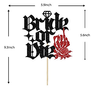 Bride or Die Cake Topper, Till Death Do Us Party, Rip Single Life, Halloween Gothic Wedding Bachelorette Party Decorations, Black and Red Glitter