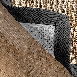 nuLOOM 2'6"x8 Elijah Seagrass Area Rug, Black, Solid Farmhouse Style, Cotton Bordered, Basketweave, Natural Fiber, For Bedroom, Dining Room, Living Room, Hallway, Office, Kitchen, Entryway