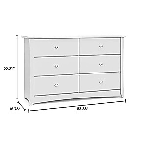 Storkcraft Crescent 6 Drawer Double Dresser (White) – Dresser for Kids Bedroom, Nursery Dresser Organizer, Chest of Drawers for Bedroom with 6 Drawers, Universal Design for Children’s Bed