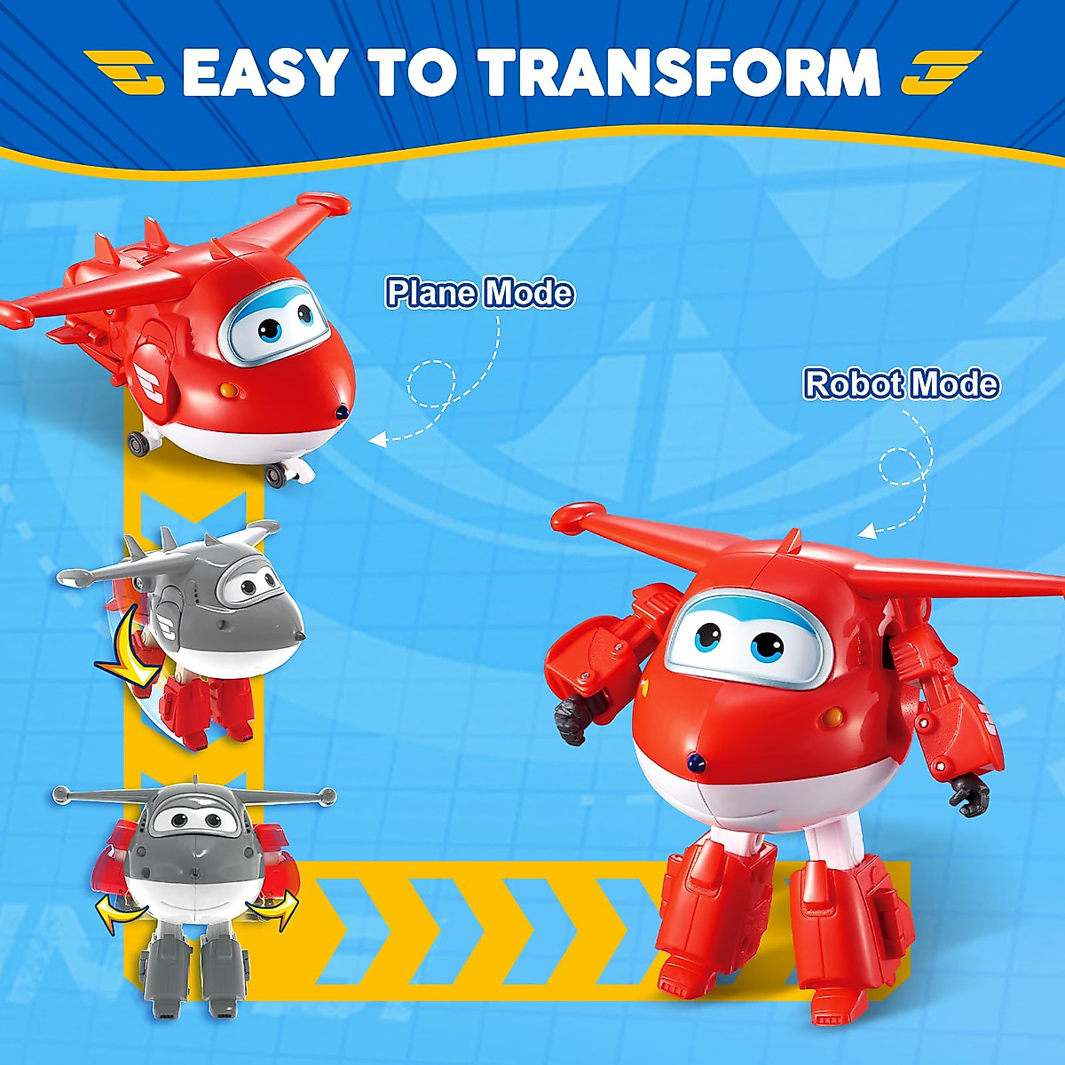 Super Wings - 5" Transforming 5-Pack Jett, Paul, Todd, Astra and Agent Chase | Airplane Toys Action Figures | Preschool Toy Plane for 3 4 5 Year Old Boys and Girls | Birthday Gifts for Kids , Red