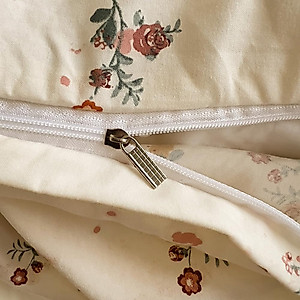 HOLY HOME Floral Bedding Set, Duvet Cover Set, 4 Pieces Spring Rose Flower Bedclothes with Pillowcases, Zipper Closure/Corner Ties (Rose Island, Queen)