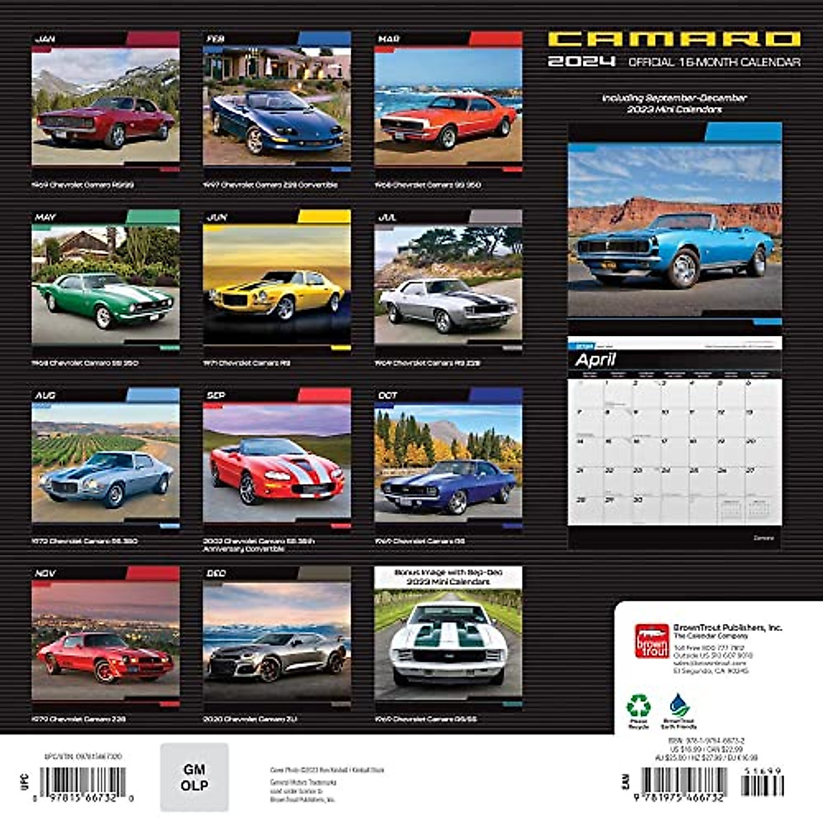 Camaro OFFICIAL | 2024 12 x 24 Inch Monthly Square Wall Calendar | BrownTrout | Chevrolet Motor Muscle Car