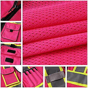 HoliSecure Safety Vest for women, Hi vis Reflective Lady Work vest With 9 Multi Pocket And Zipper(Pink Medium)