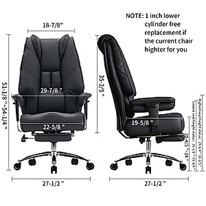 EXCEBET Big and Tall Office Chair 400lbs Wide Seat, Leather High Back Executive Office Chair with Foot Rest, Ergonomic Office Chair Lumbar Support for Lower Back Pain Relief (Black)