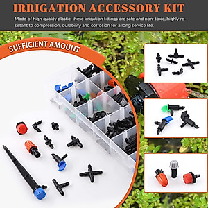 Tanstic 240Pcs Barbed Connectors Drip Irrigation Fittings Kit, Including Single Barbs, Straight Barbs, Tees, Switch Valve, Elbows, End Plug, Hose Stakes, 4-Way Coupling for Sprinkler Drip Systems