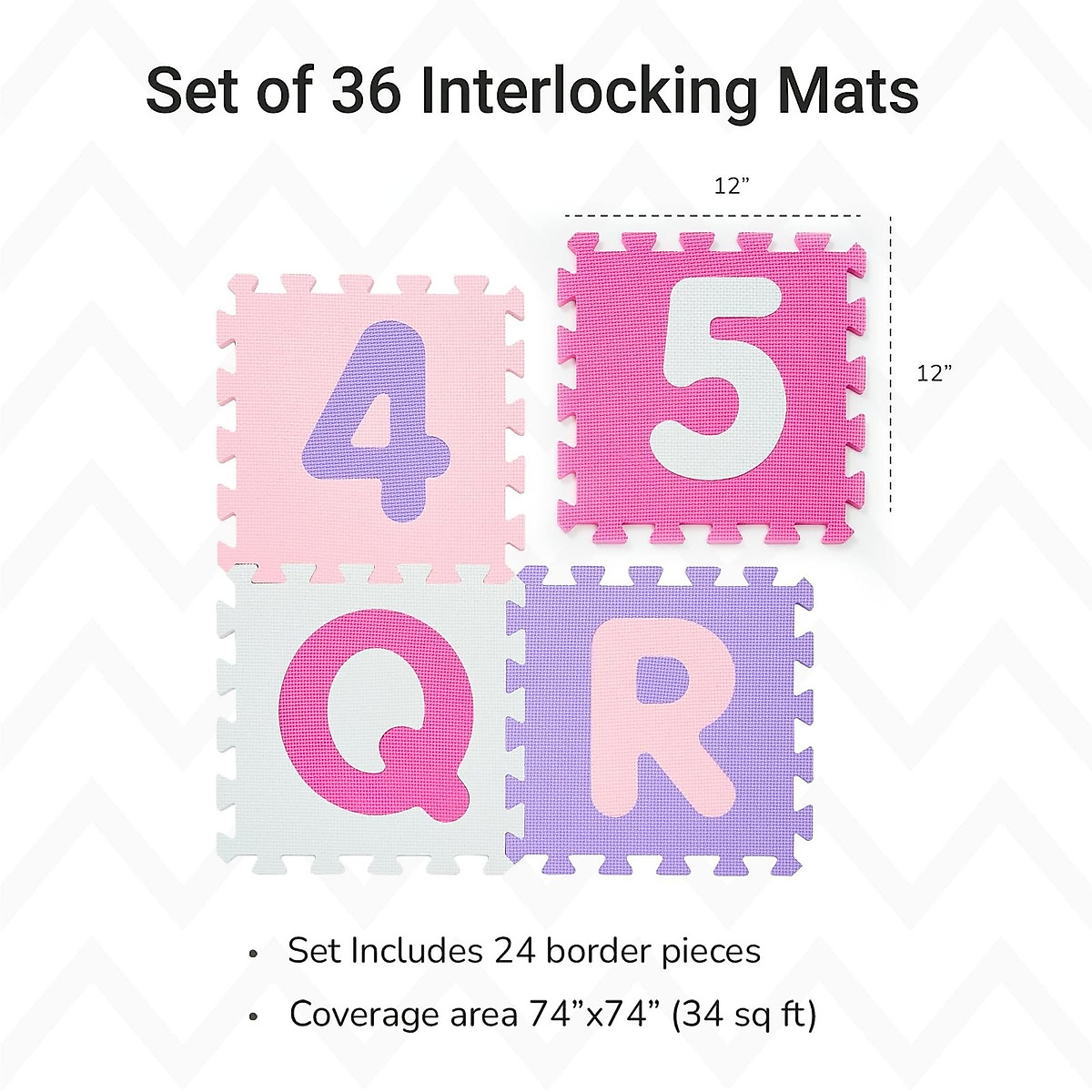 Tadpoles Foam Playmats for Kids, 36 Interlocking Tiles Teach the ABCs and Numbers 0-9, For Ages 3 and Up, Colors: Pink/Purple, 36 Count (Pack of 1)